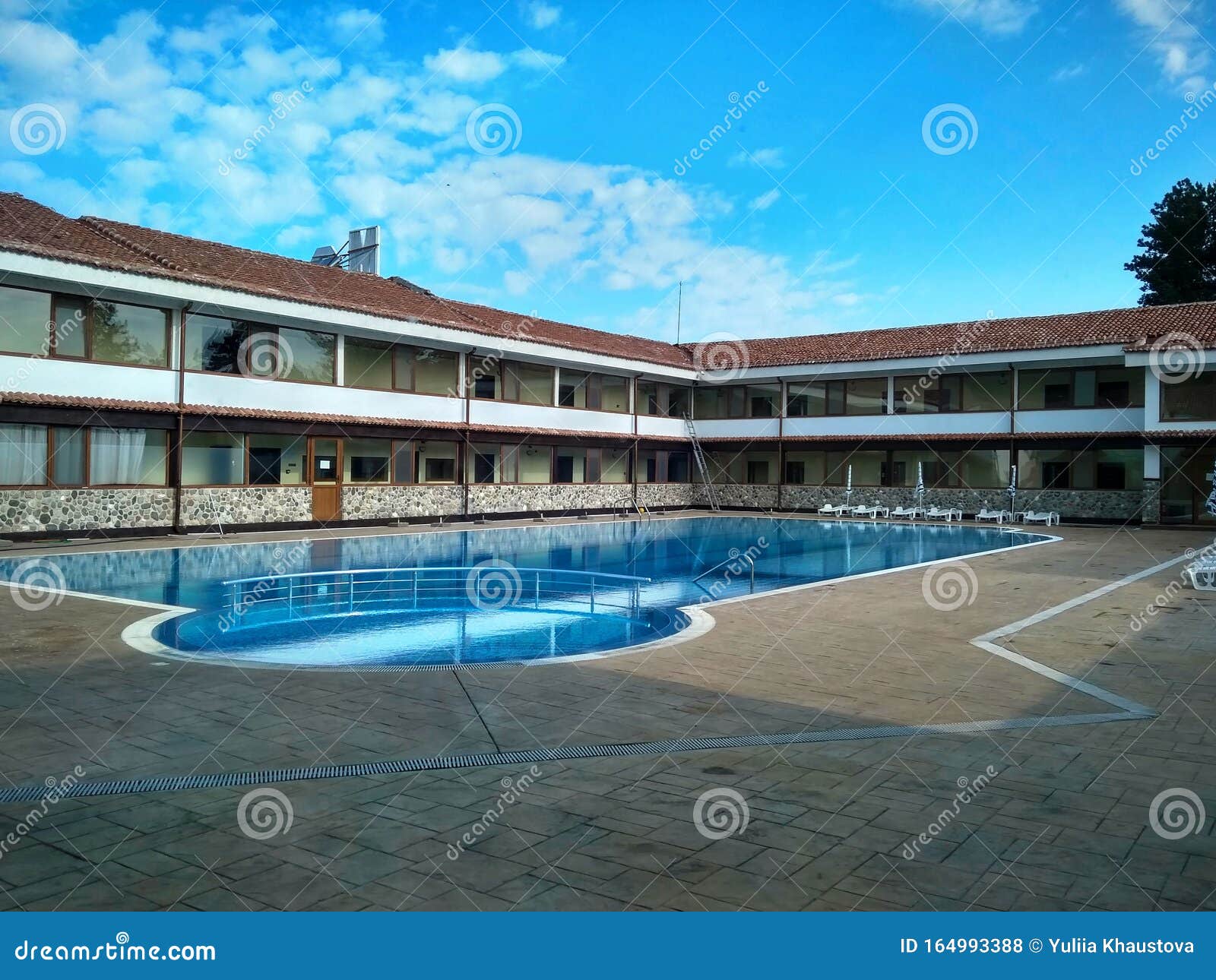 Motel Swimming Pool View from the Veranda Stock Photo - Image of resort ...