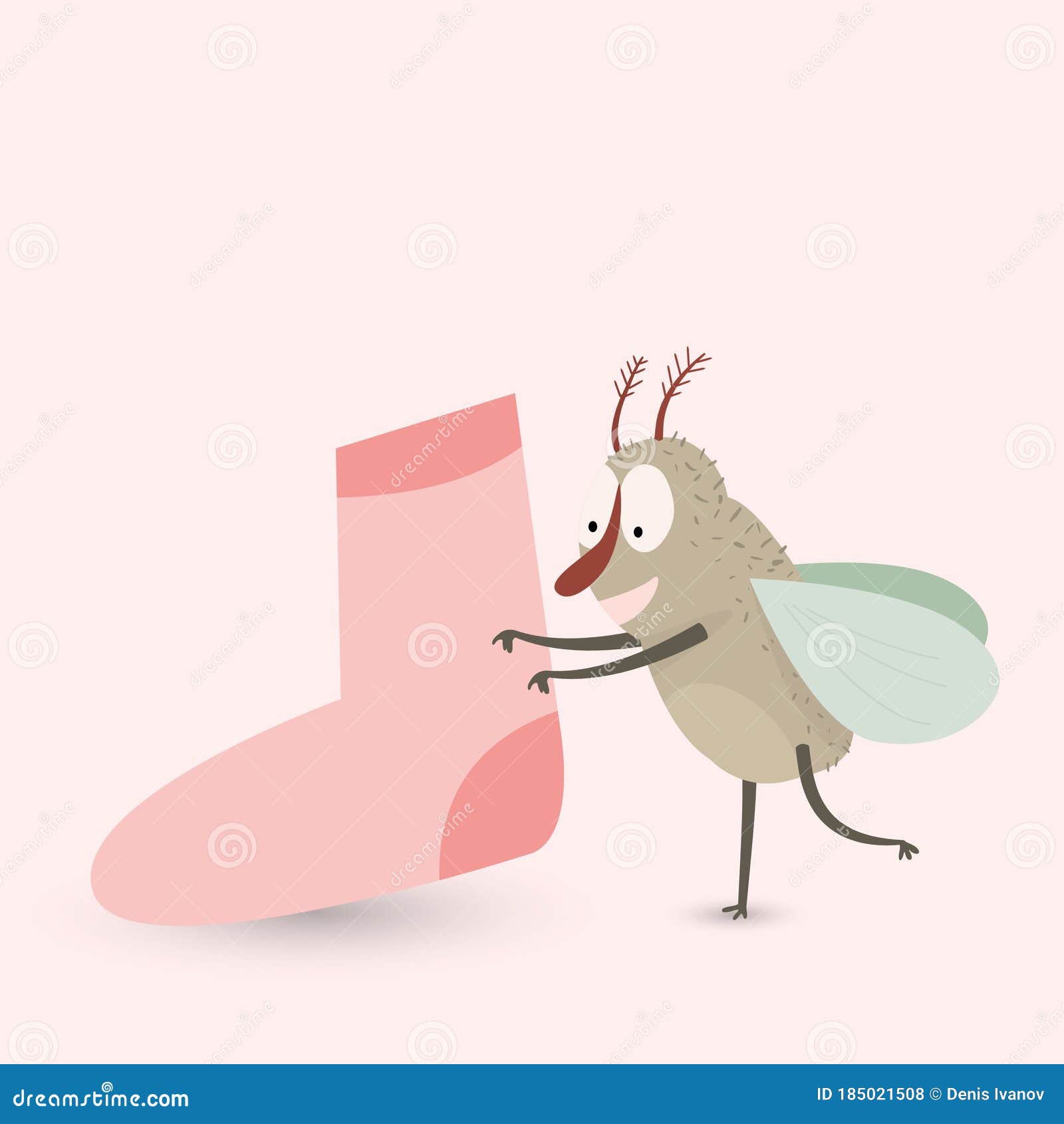 Moth Cartoon Character and Woolen Sock Stock Vector - Illustration of ...