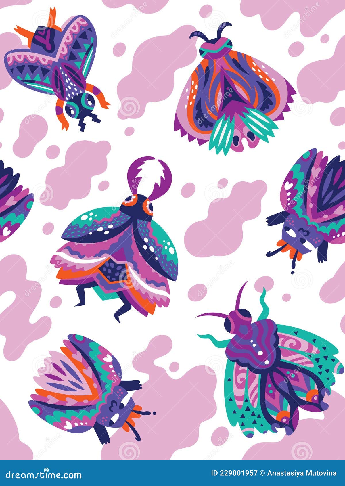 Moth Insects Seamless Pattern Stock Vector - Illustration of design ...