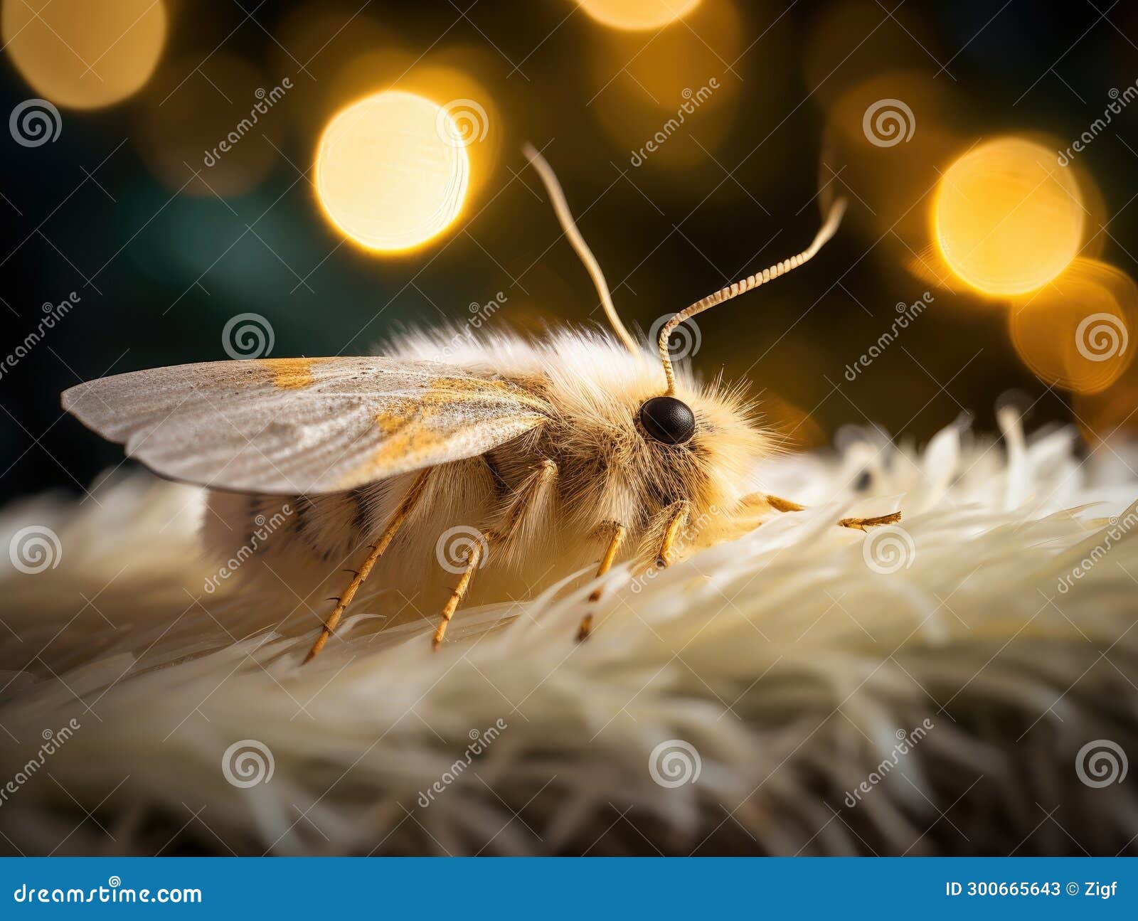 Moth is Perched on Top of White, Fluffy Object. the Moth Has Yellow ...