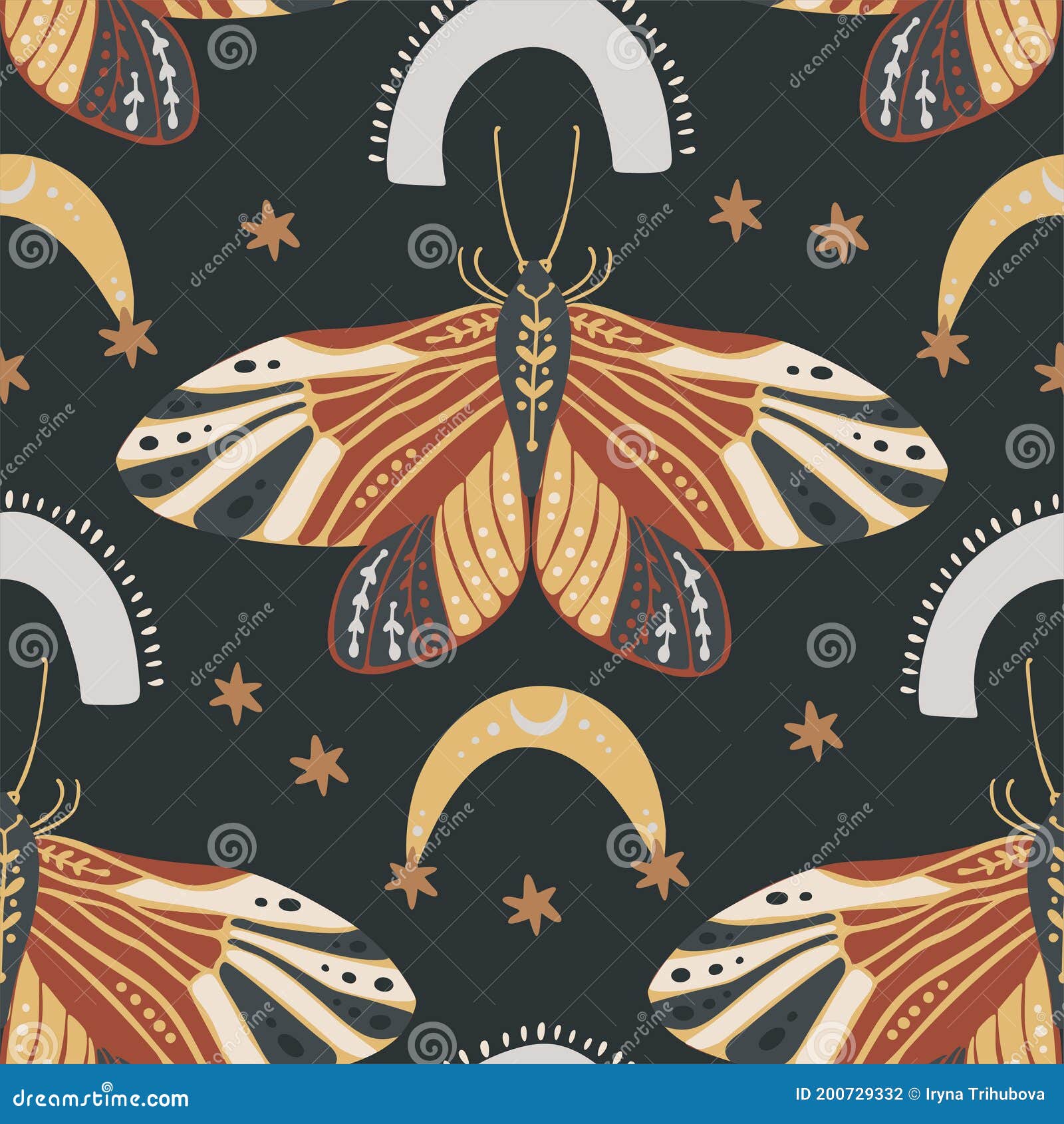 Moth Vector Seamless Pattern. Stock Vector - Illustration of print ...