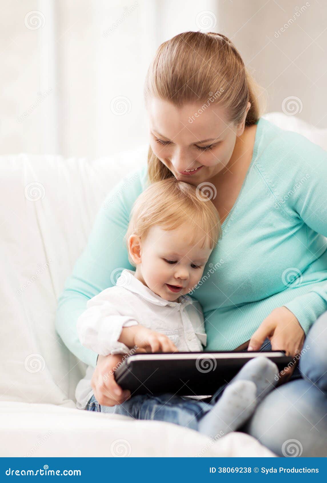Mother and Adorable Baby with Tablet Pc Stock Photo - Image of ...