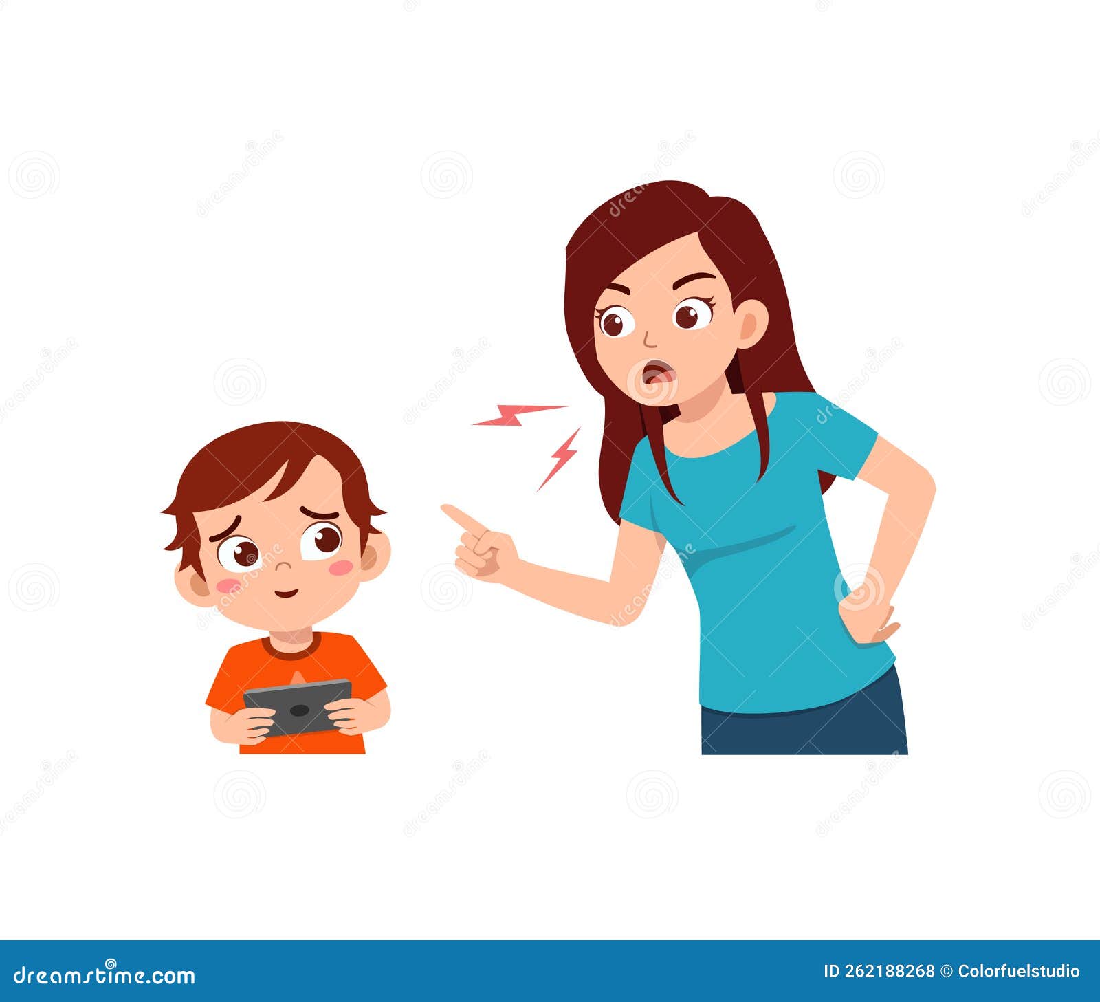 Mother Angry At Her Son And Blame Cartoon Vector