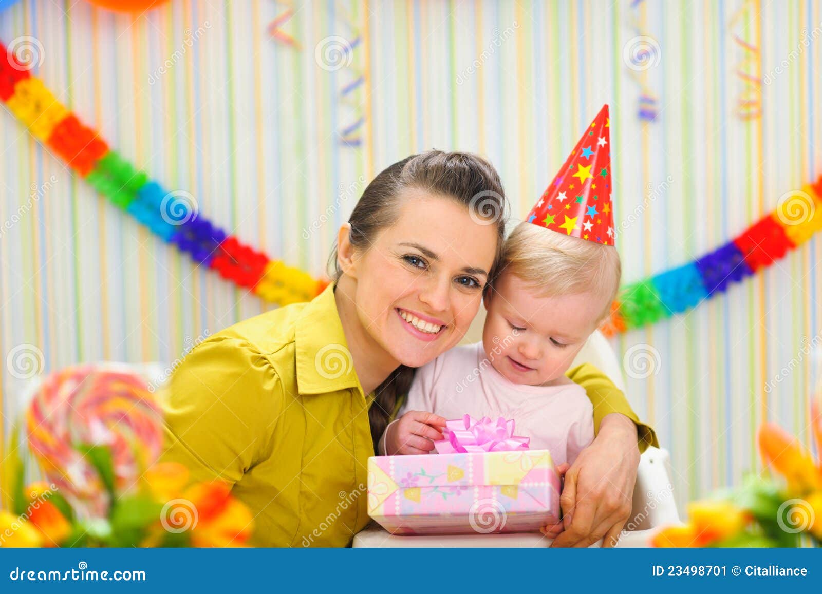 Mother with Baby Celebrating First Birthday Stock Image - Image of ...