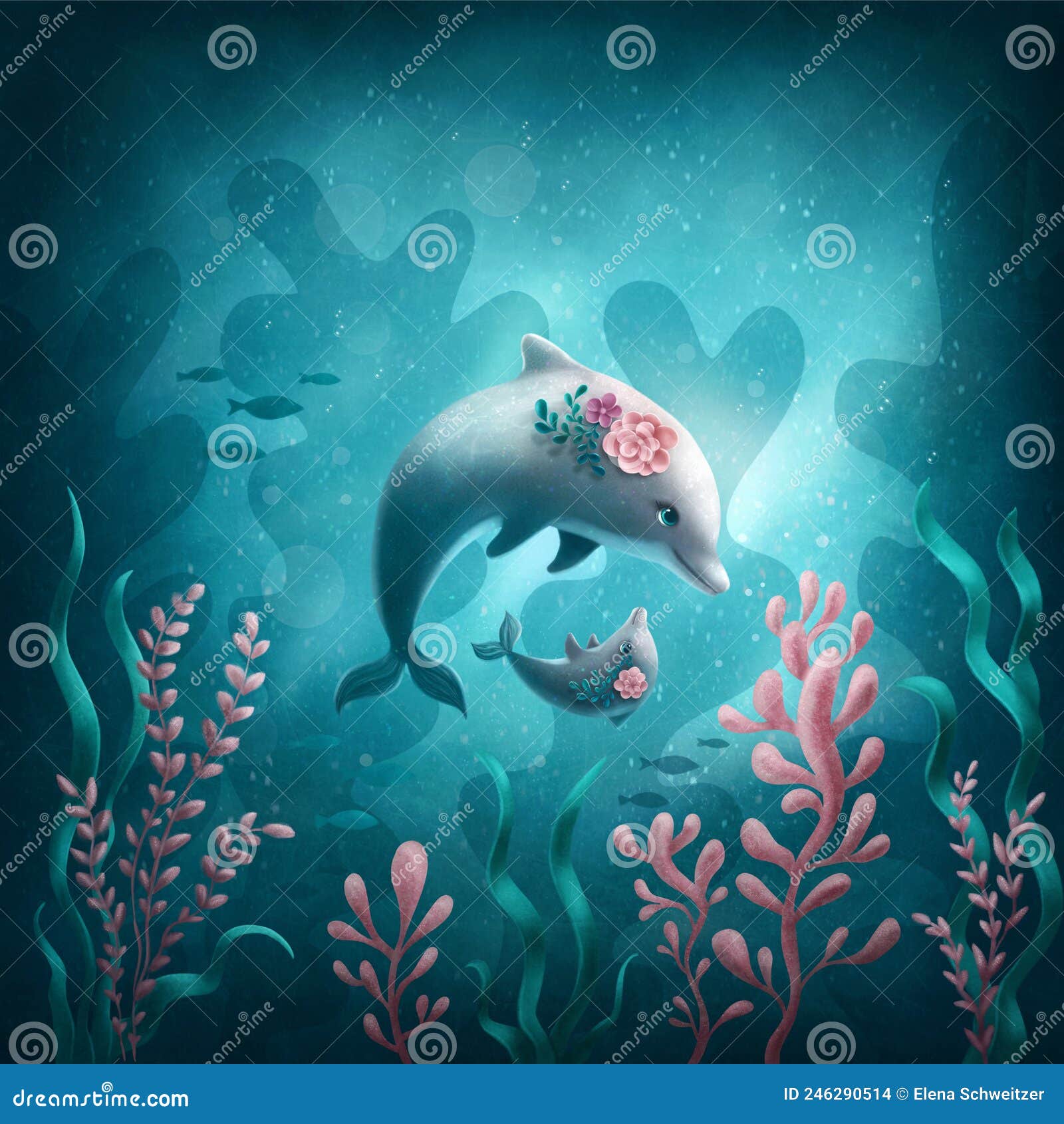 Baby Dolphin Leaping Out Of The Water, Spreading Its Fins And Showing ...