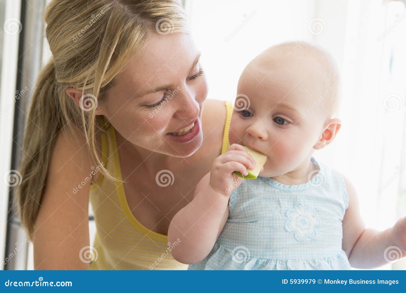 Mother and Baby Eating Apple Stock Image - Image of cuddling, month ...