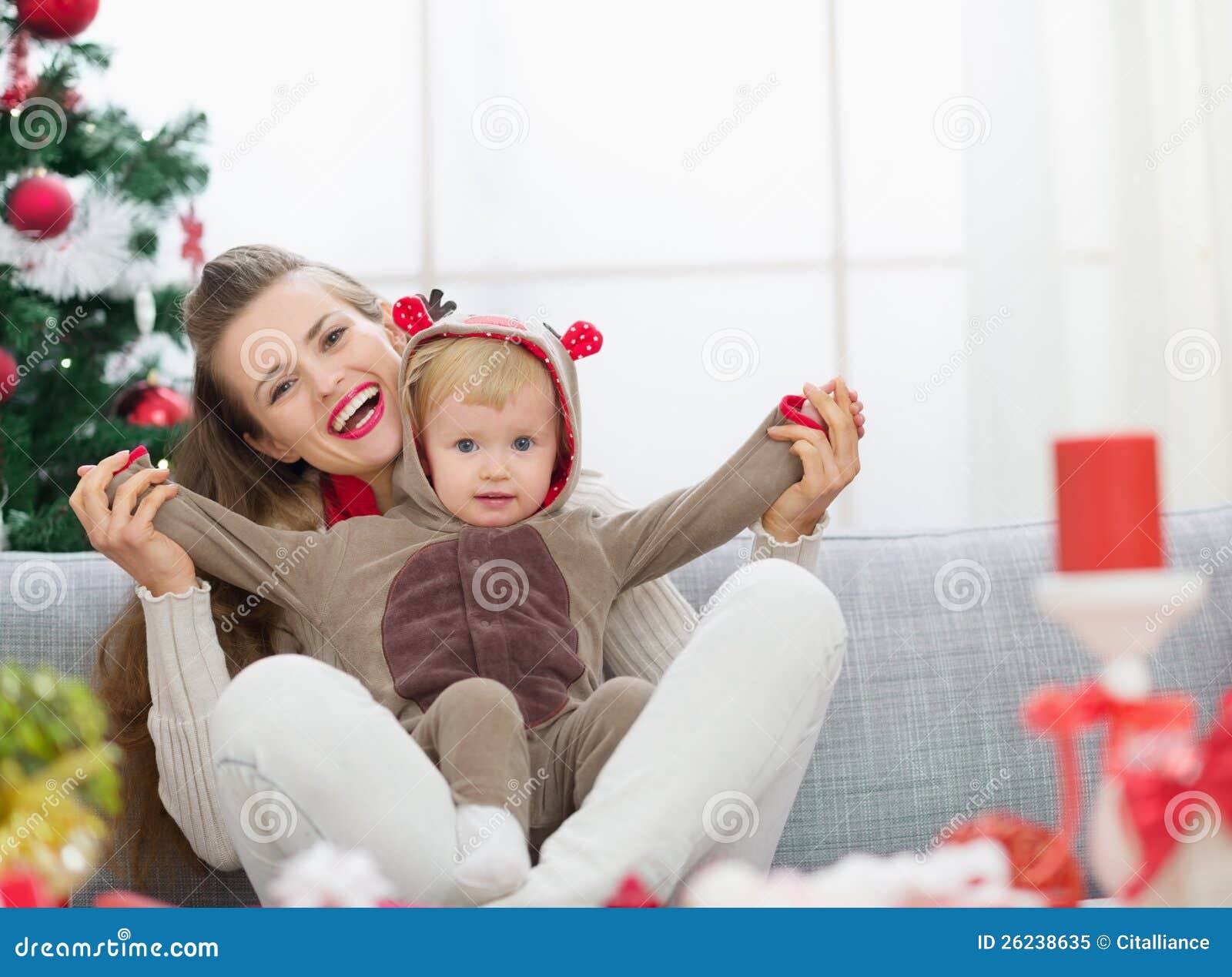 Mother and Baby Having Fun Time on Christmas Stock Image - Image of ...