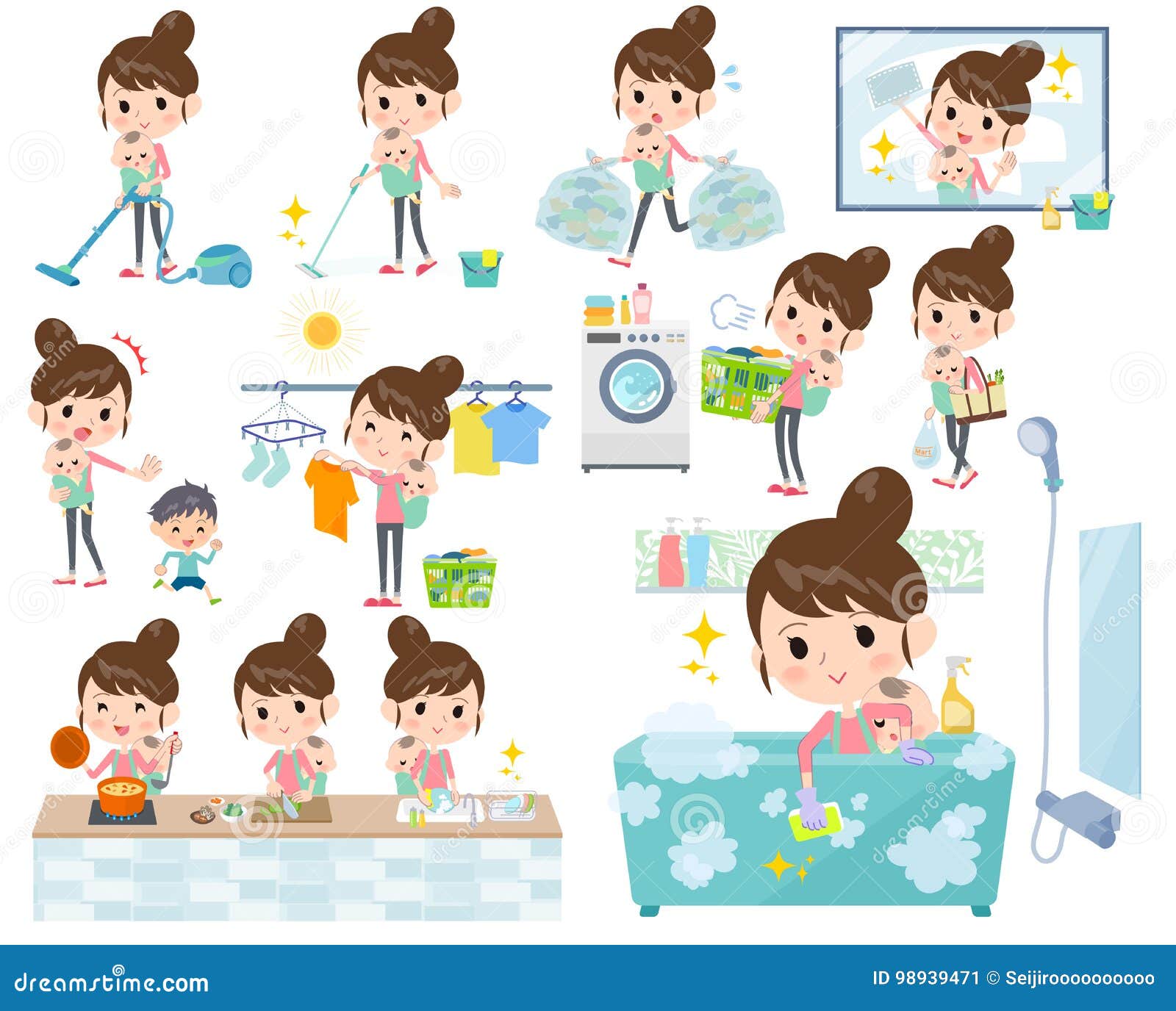 Mother and Baby_housekeeping Stock Vector - Illustration of flat, care ...