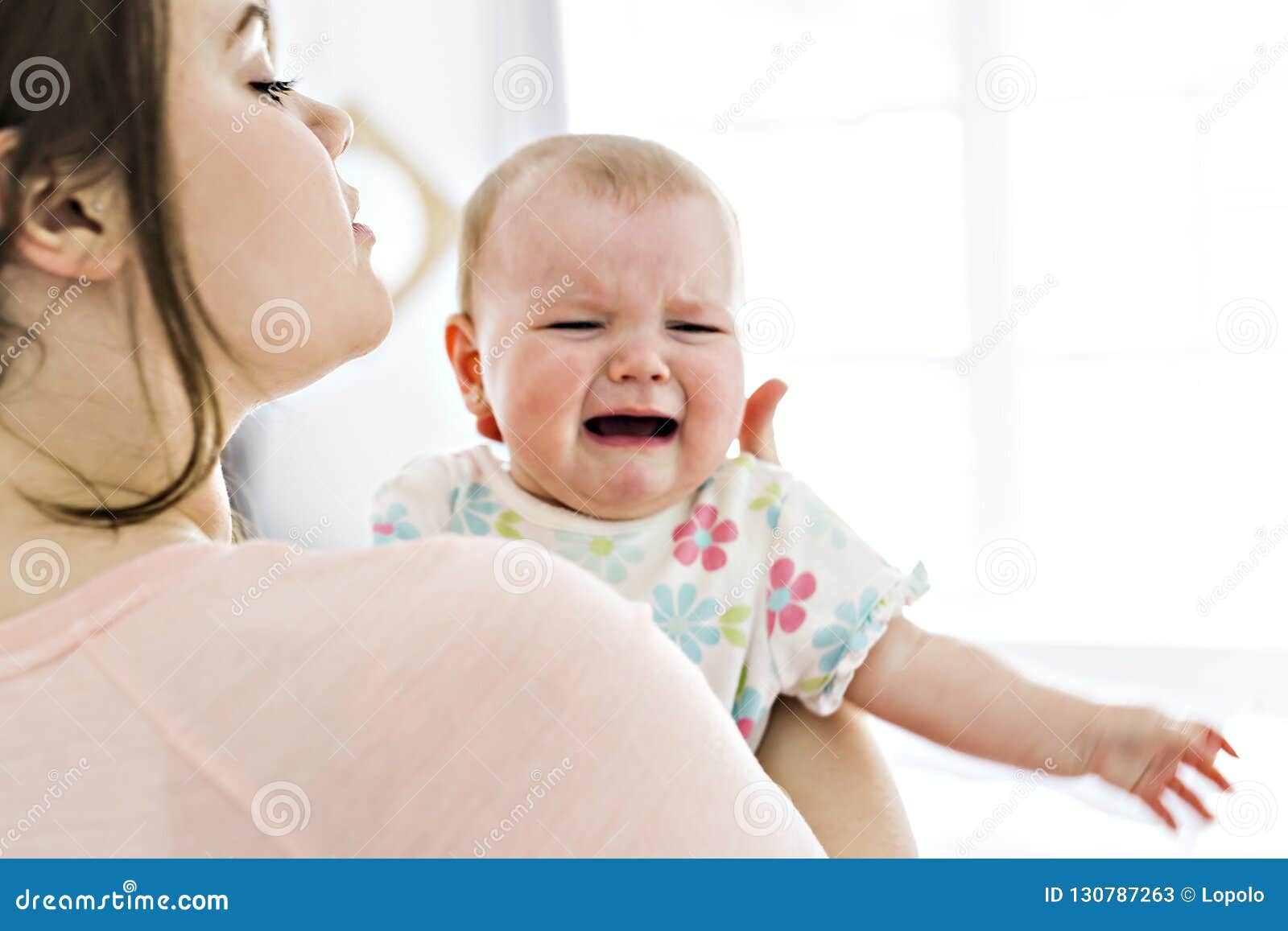 Mother and Baby Hugging and Consoling at Bedroom Stock Image - Image of ...