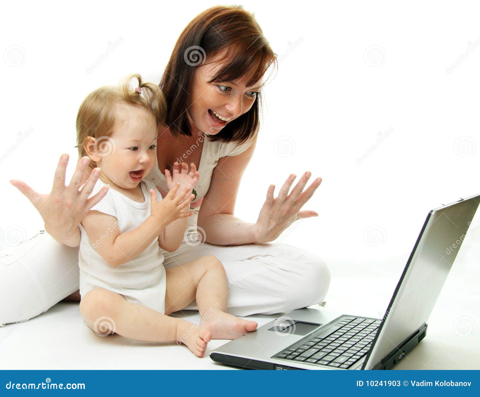 Mother and Baby with Laptop Stock Image - Image of play, relaxed: 10241903