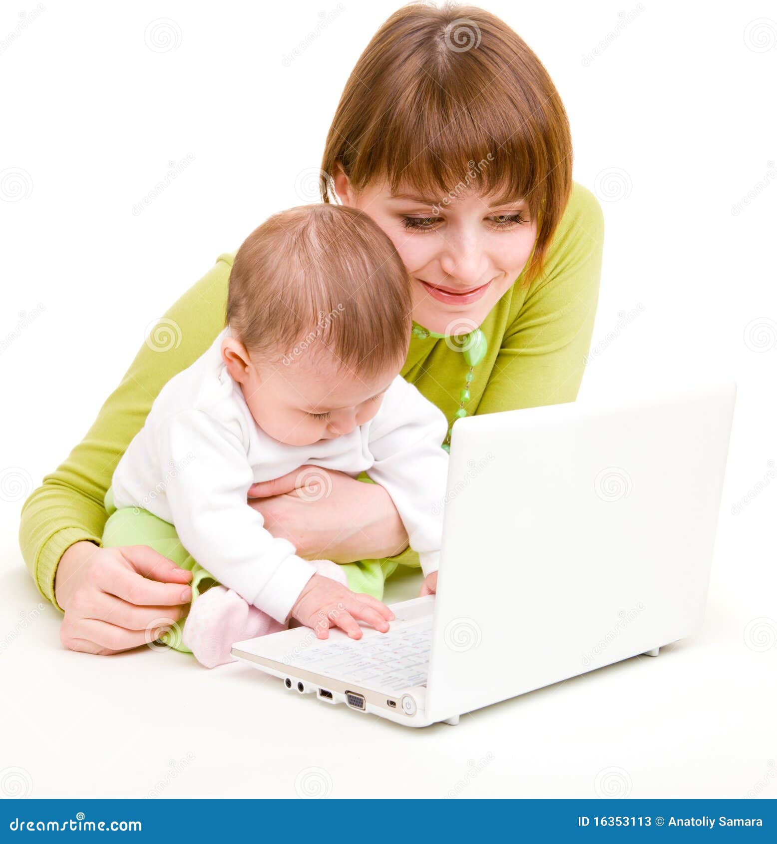 Mother and baby at laptop stock image. Image of kind - 16353113