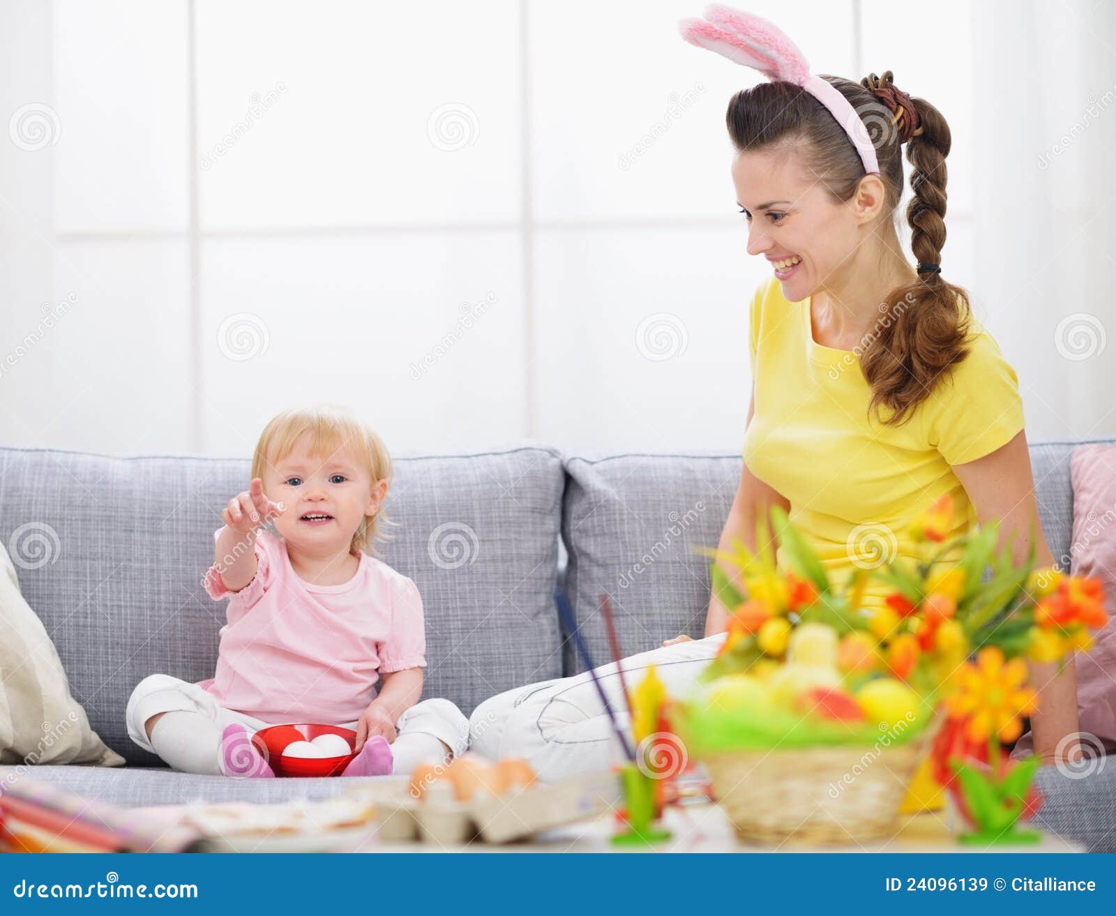 Mother and Baby Making Preparations for Easter Stock Image - Image of ...