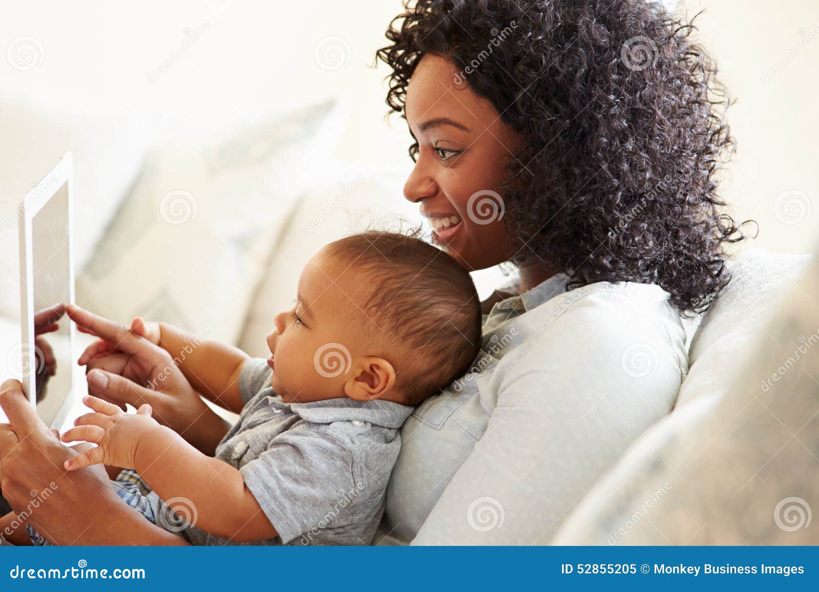 Mother and Baby Playing with Digital Tablet at Home Stock Image - Image ...