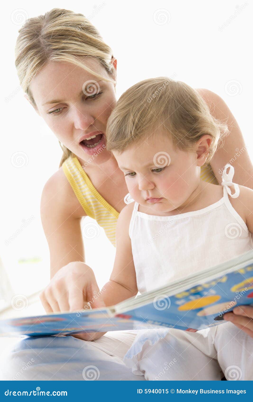 Mother and Baby Reading Book Indoors Stock Image - Image of parent ...