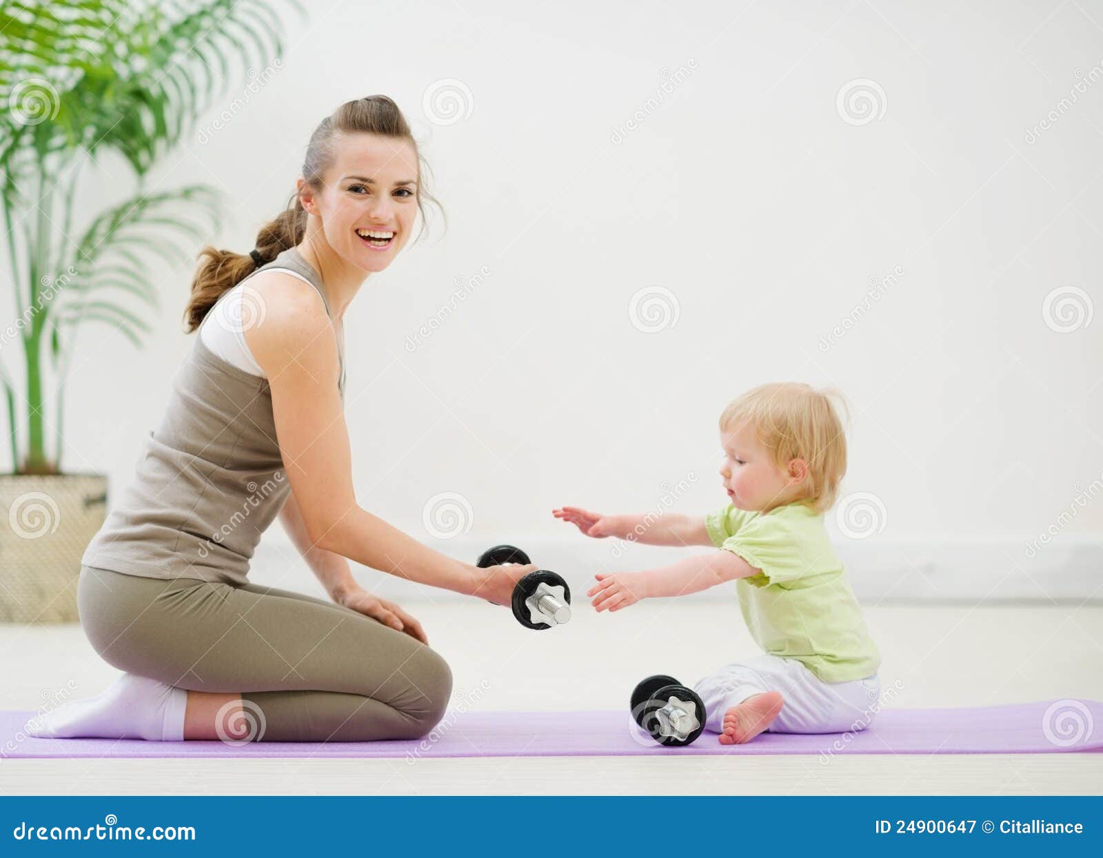 Mother and Baby Spending Time in Gym Stock Image - Image of fitness ...