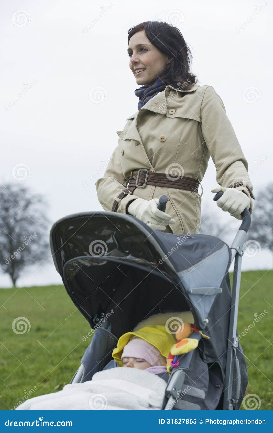 Mother with Baby in Stroller at Park Stock Image - Image of beautiful ...