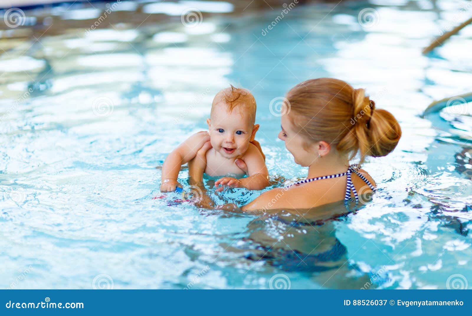 Mother and Baby Swim in Pool Stock Image - Image of infant, people ...