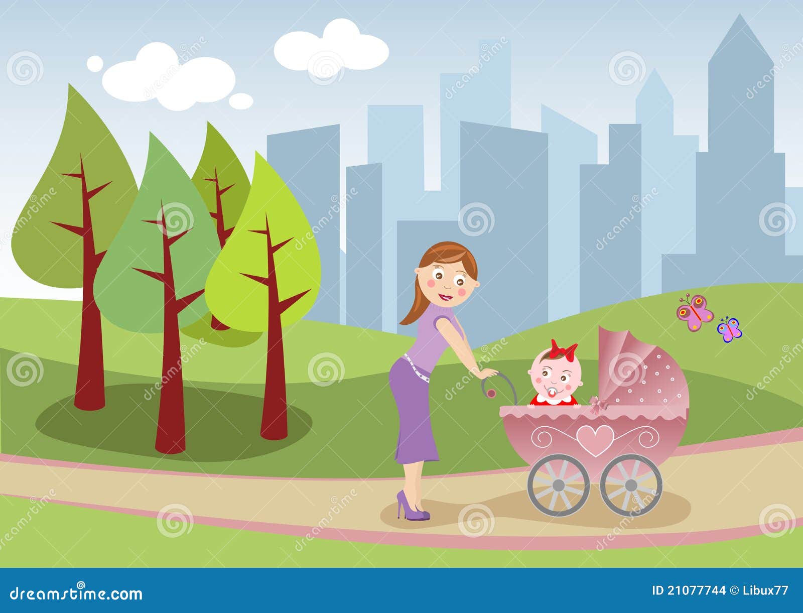 Mother and Baby Take a Stroll Stock Illustration - Illustration of ...