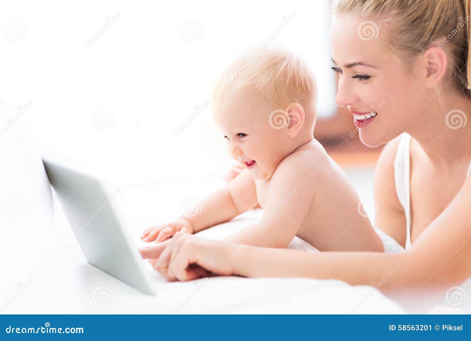 Mother and Baby Using Digital Tablet Stock Image - Image of affection ...