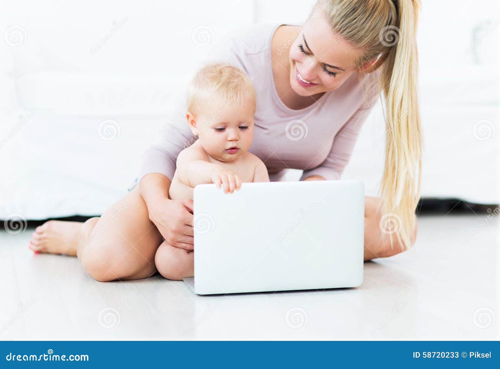 Mother and Baby Using Laptop Stock Image - Image of internet, life ...