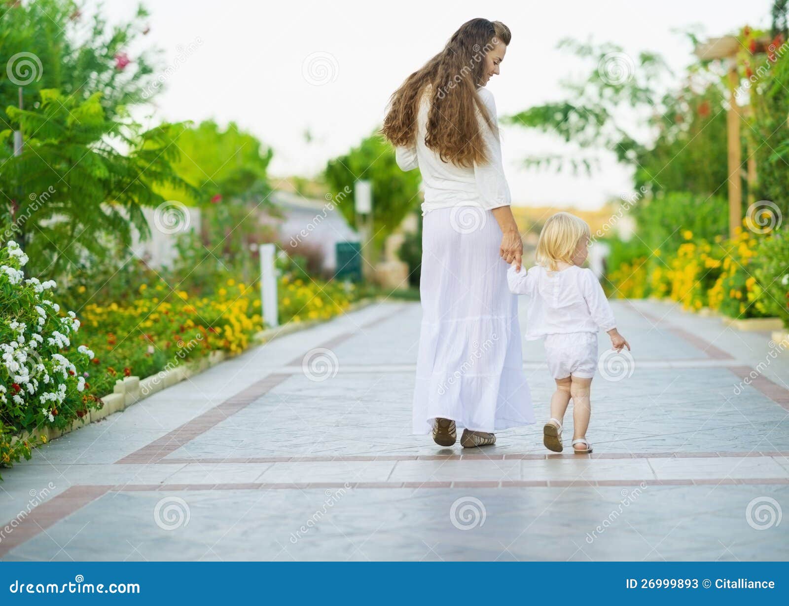 Mother and Baby Walking Outdoors. Rear View Stock Image - Image of baby ...