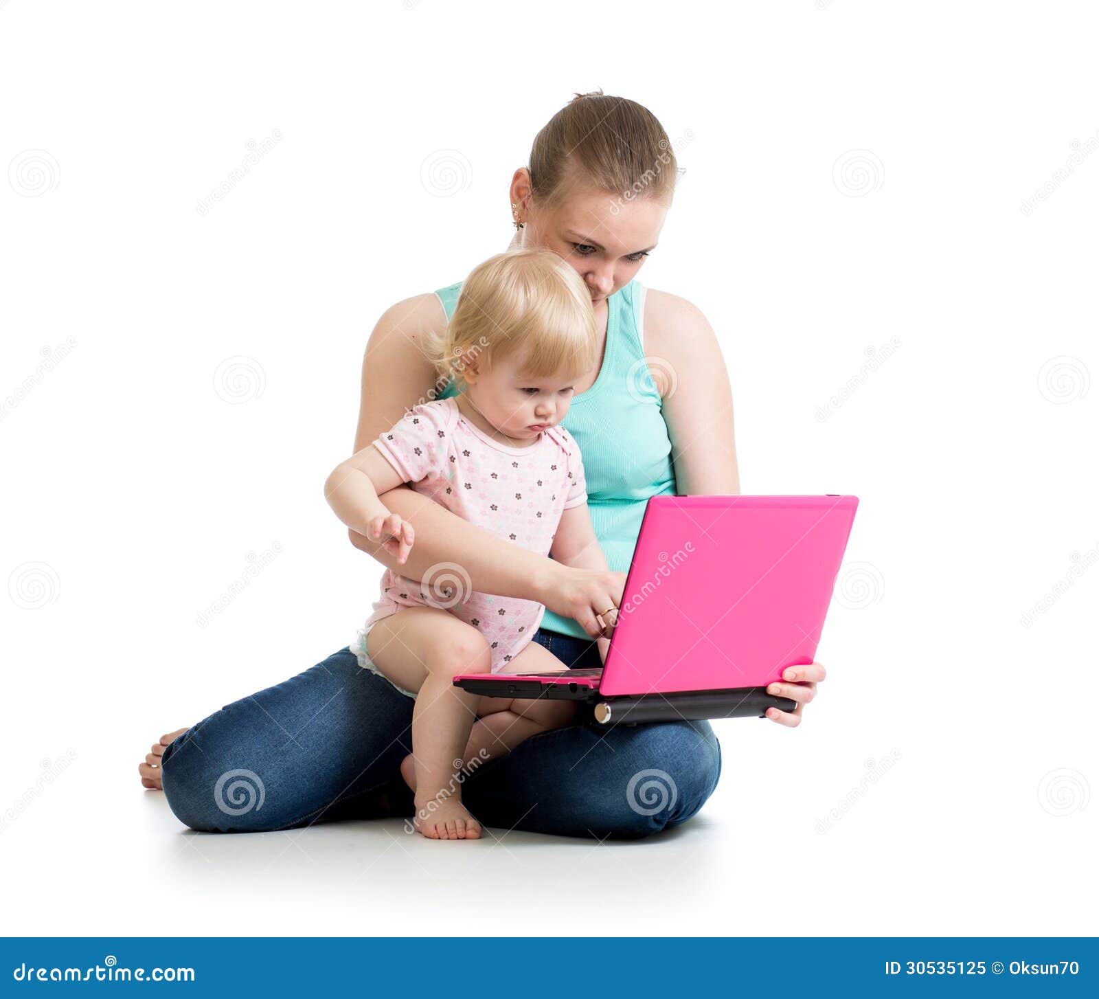 Mother and Baby Working at Laptop Stock Image - Image of parent, girl ...