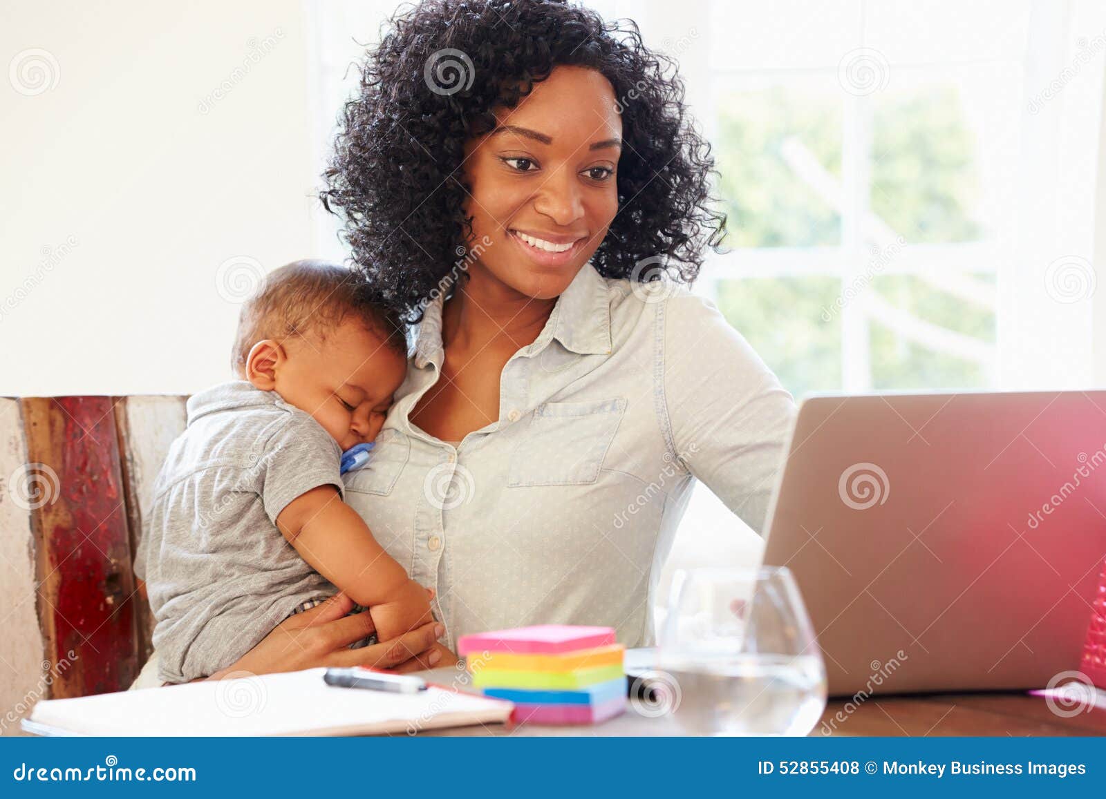 Mother with Baby Working in Office at Home Stock Photo - Image of baby ...