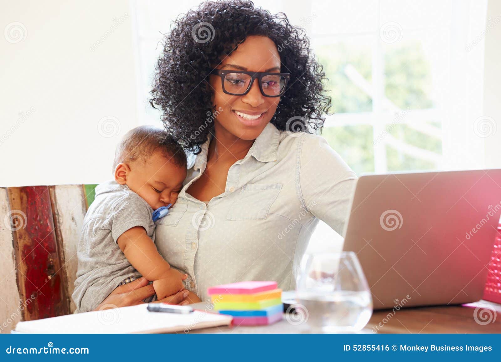 Mother with Baby Working in Office at Home Stock Photo - Image of ...