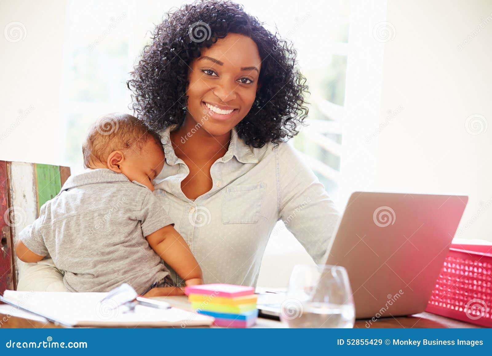 Mother with Baby Working in Office at Home Stock Image - Image of ...