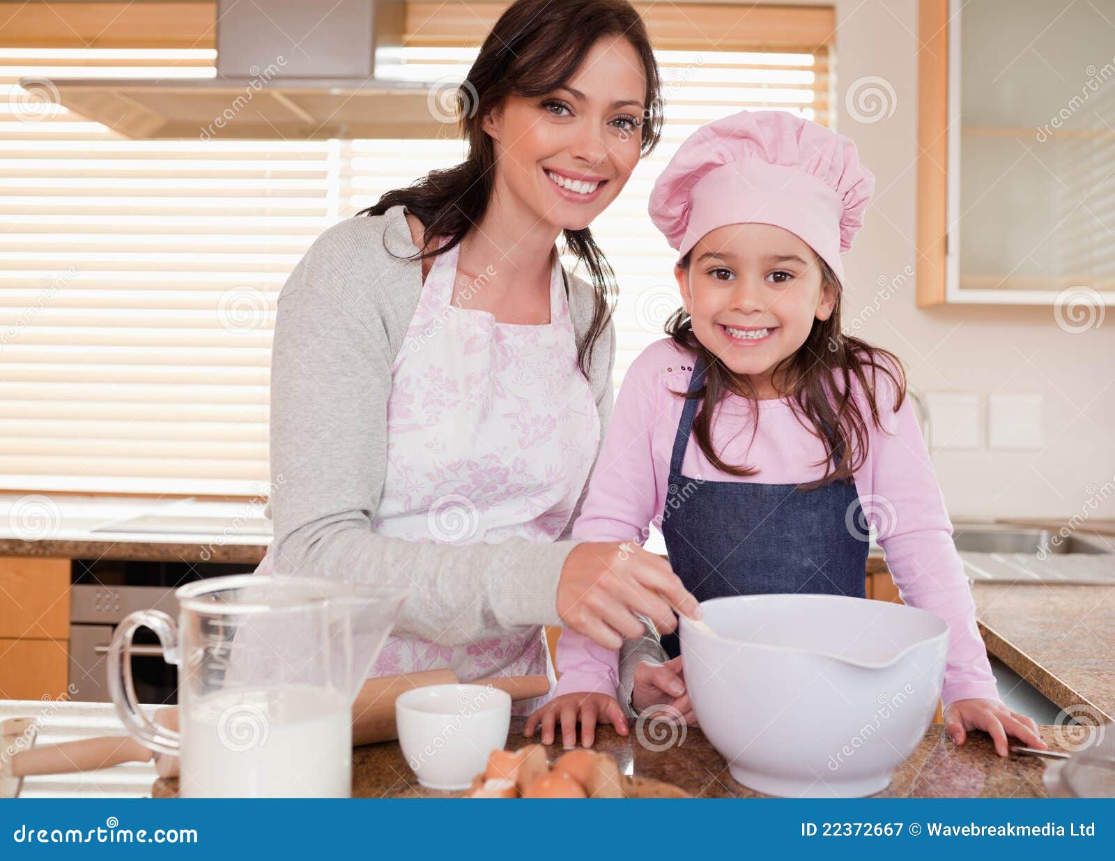 Mother Baking with Her Daughter Stock Image - Image of indoors ...