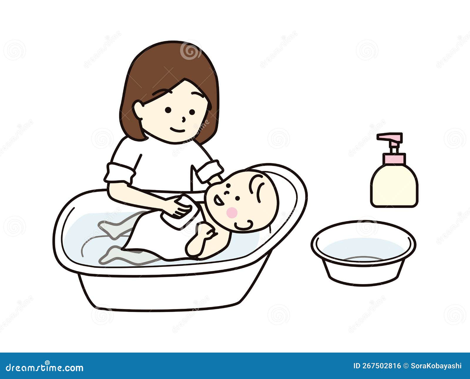 Mother Bathing Her Baby in a Baby Bath. Baby and Mother Smiling. Stock ...