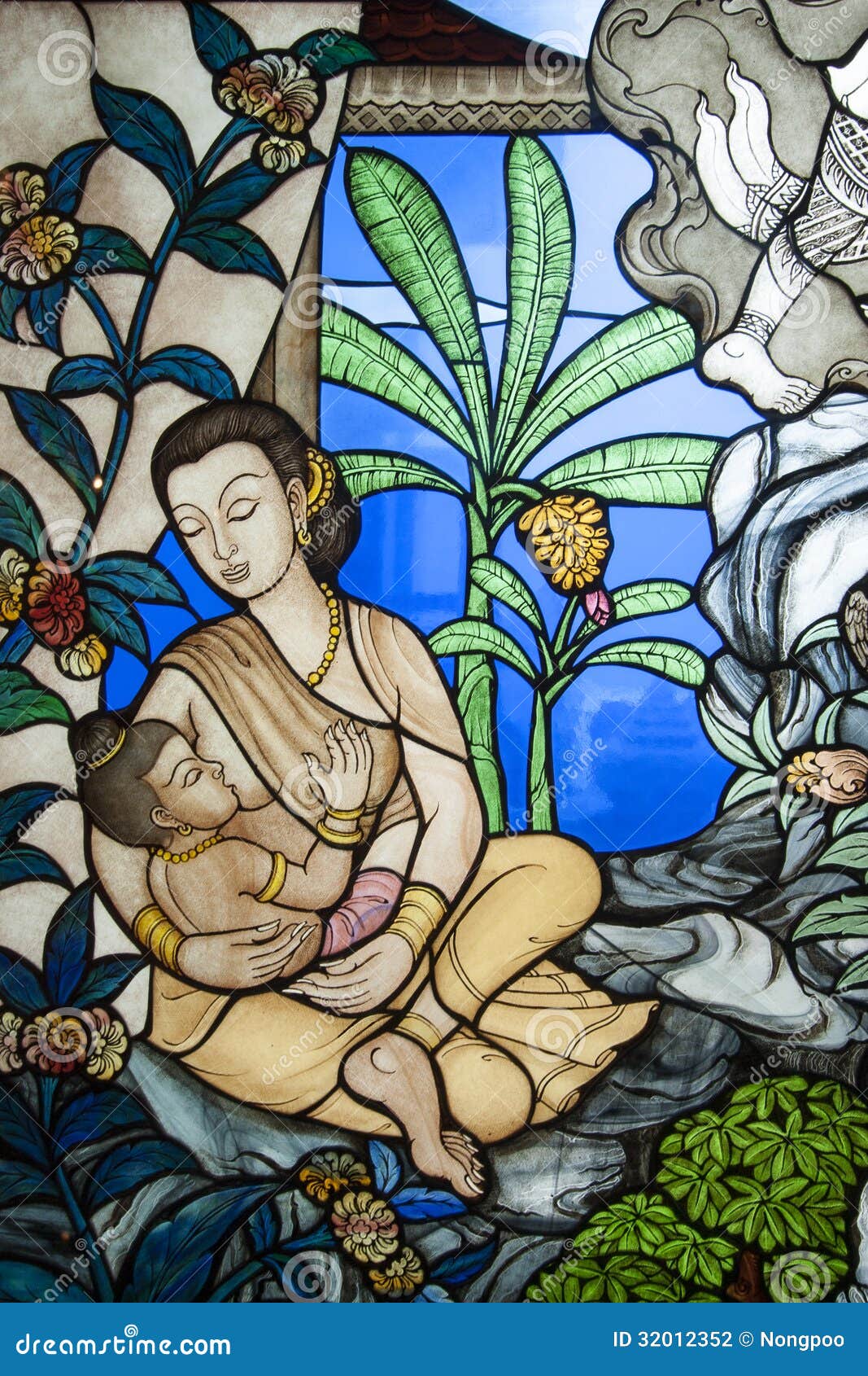Mother of Buddha on Stained Glass Stock Photo - Image of adoration ...