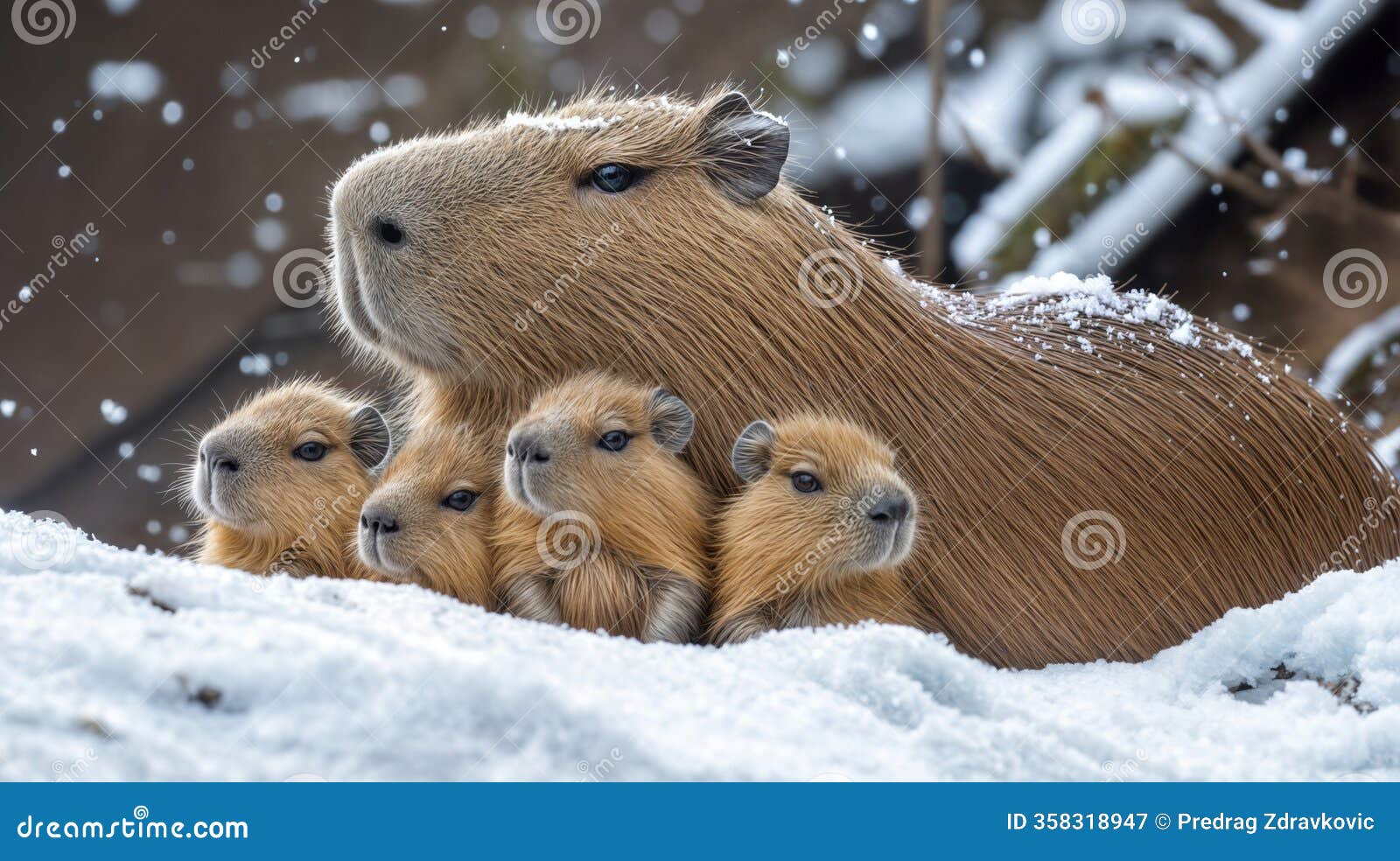 Mother Capybara With Her Baby In Neon Style. Cute Neon Capybaras Family ...