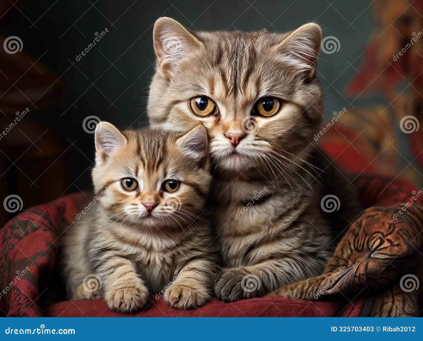 A Mother Cat and Her Kitten are Sitting on the Sofa Stock Illustration ...