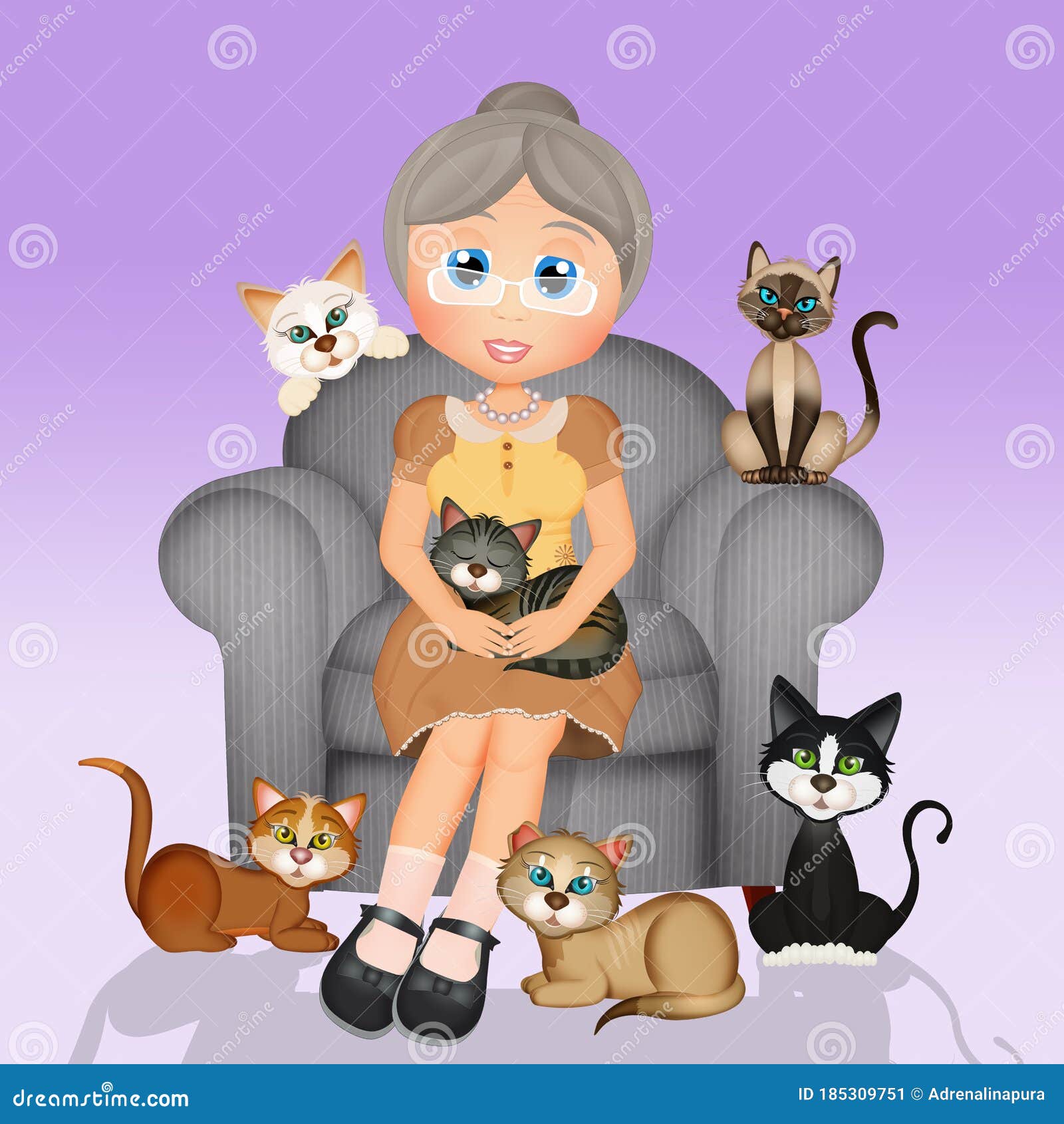 The mother of cats stock illustration. Illustration of care - 185309751
