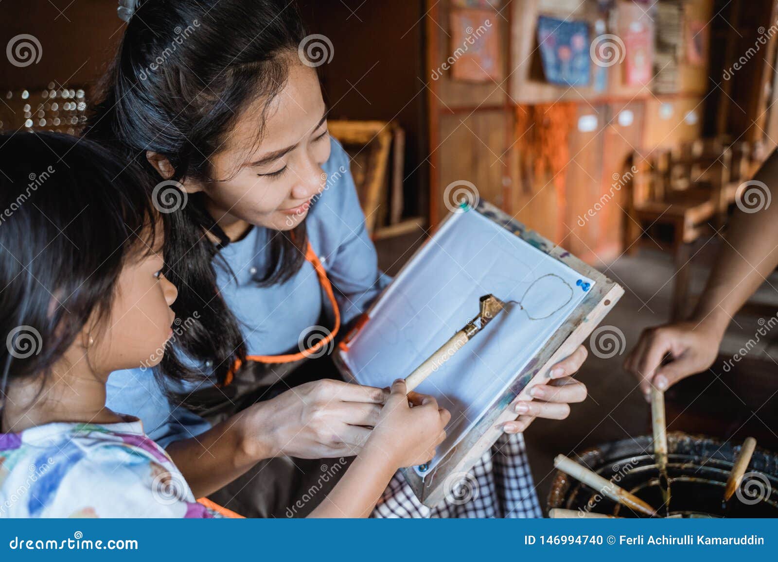 Mother And Child Asian Making Batik Pattern Stock Photography ...