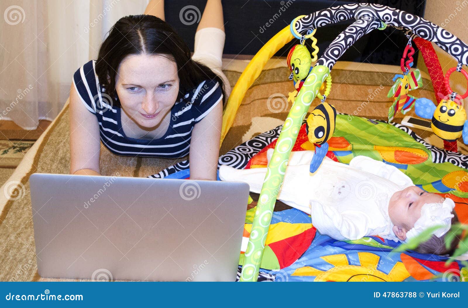 Mother with the Child at the Computer Stock Photo - Image of ...