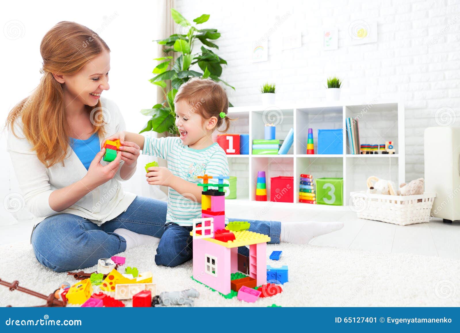 Mother and Child Daughter Playing, Build from Constructor Stock Image ...
