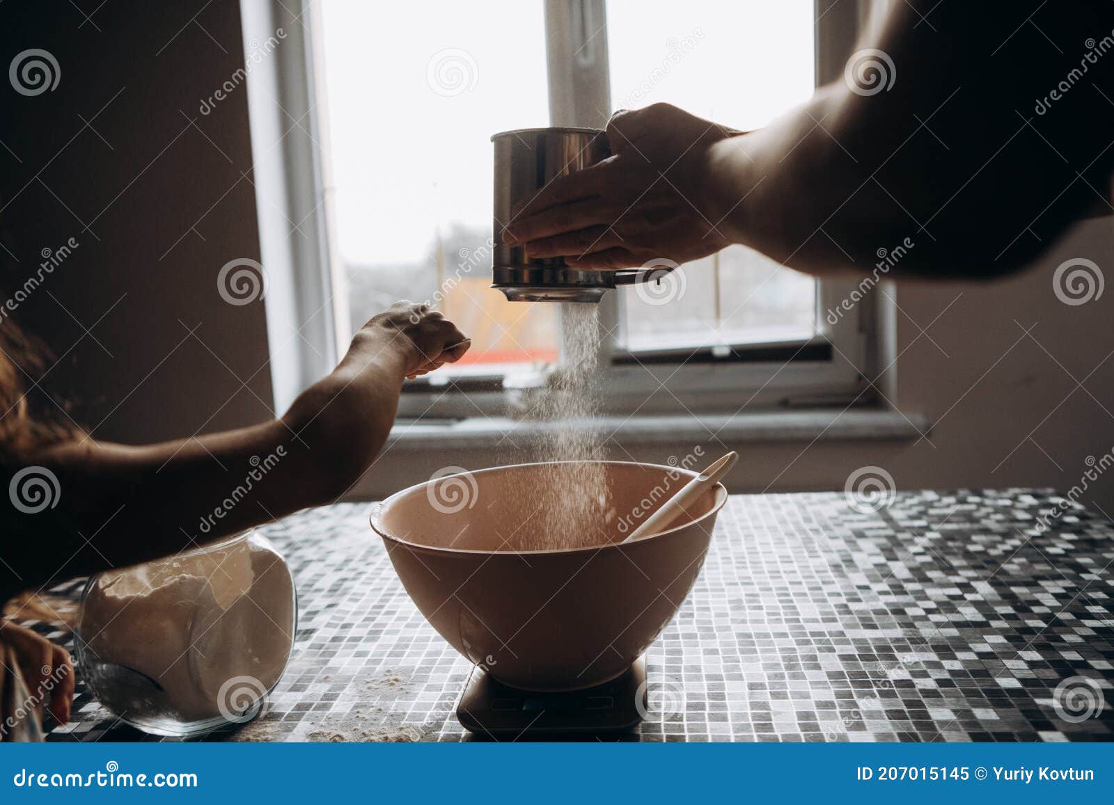 Mother Child Flour Sift Cooking Bread Kitchen Stock Image - Image of ...