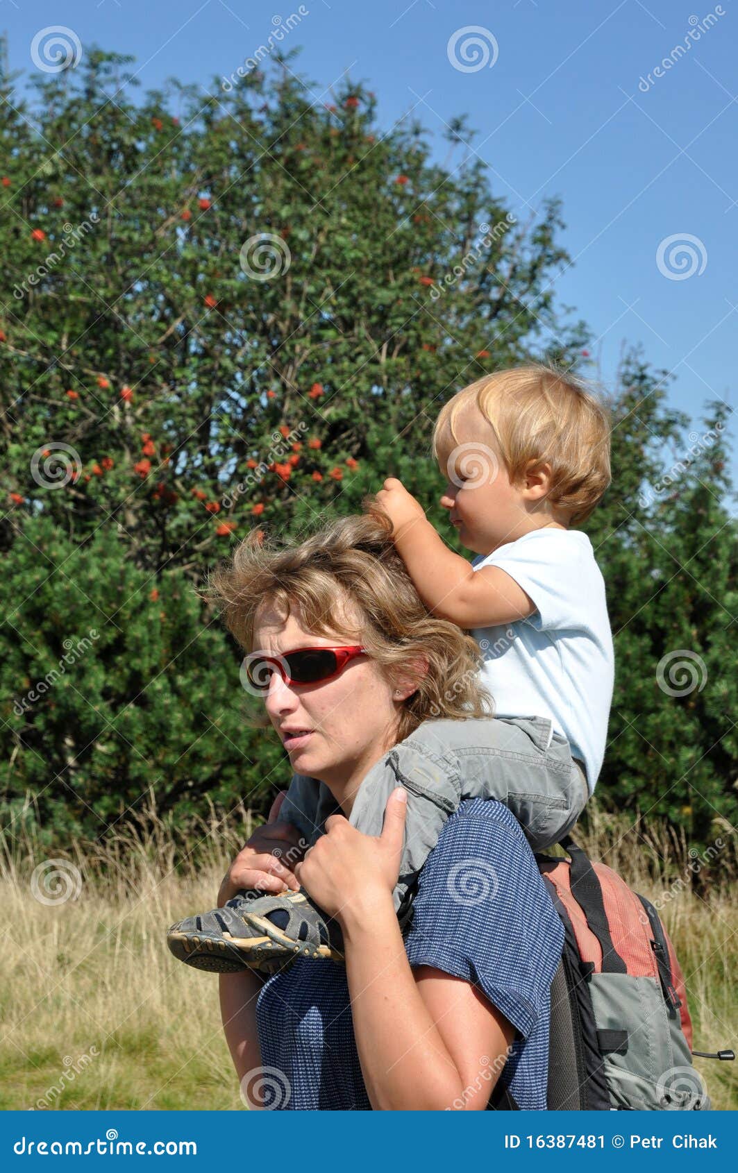 Mother with Child on Shoulders Stock Image - Image of carry, mother ...