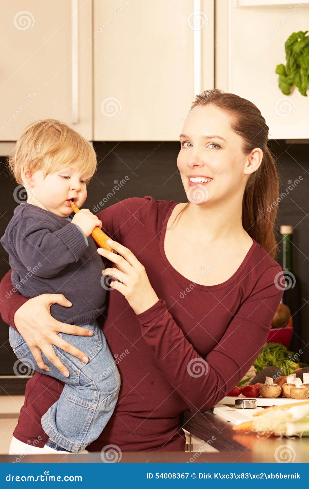 Mother and Child in the Kitchen Stock Image - Image of laid, food: 54008367