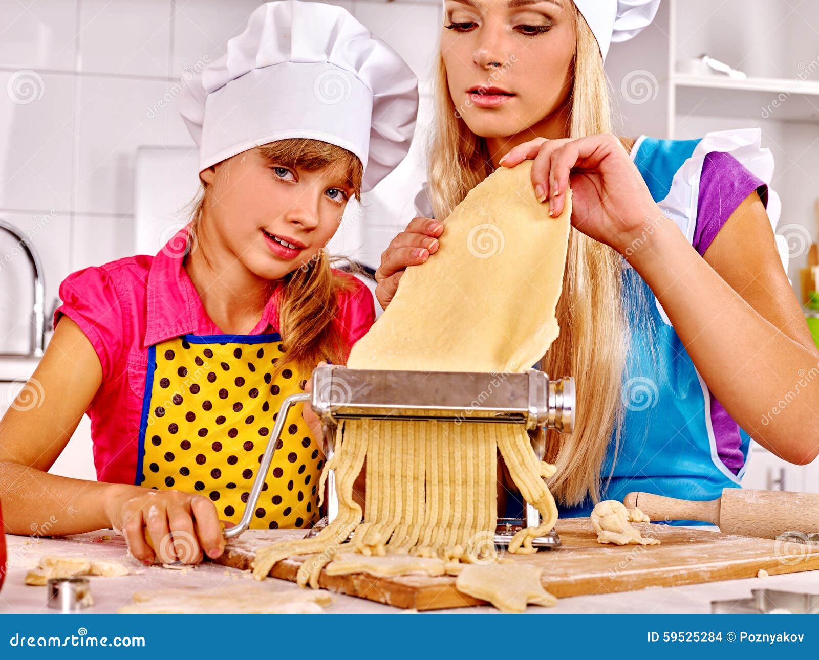 Mother and Child Making Homemade Pasta Stock Photo - Image of bakery ...