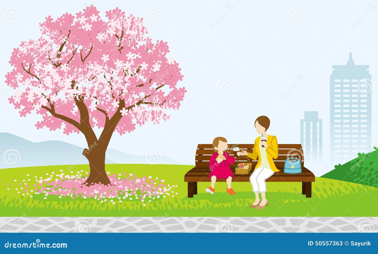 Mother and Child Picnic in Spring Park Stock Vector - Illustration of ...