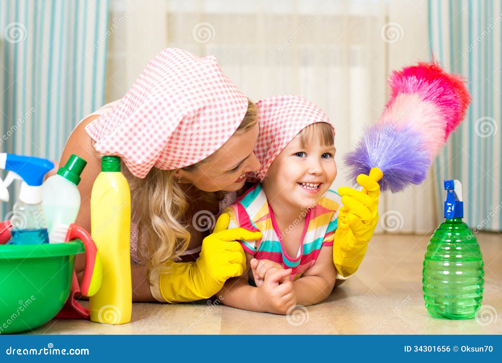 Mother and Child Ready To Room Cleaning Stock Photo - Image of mother ...