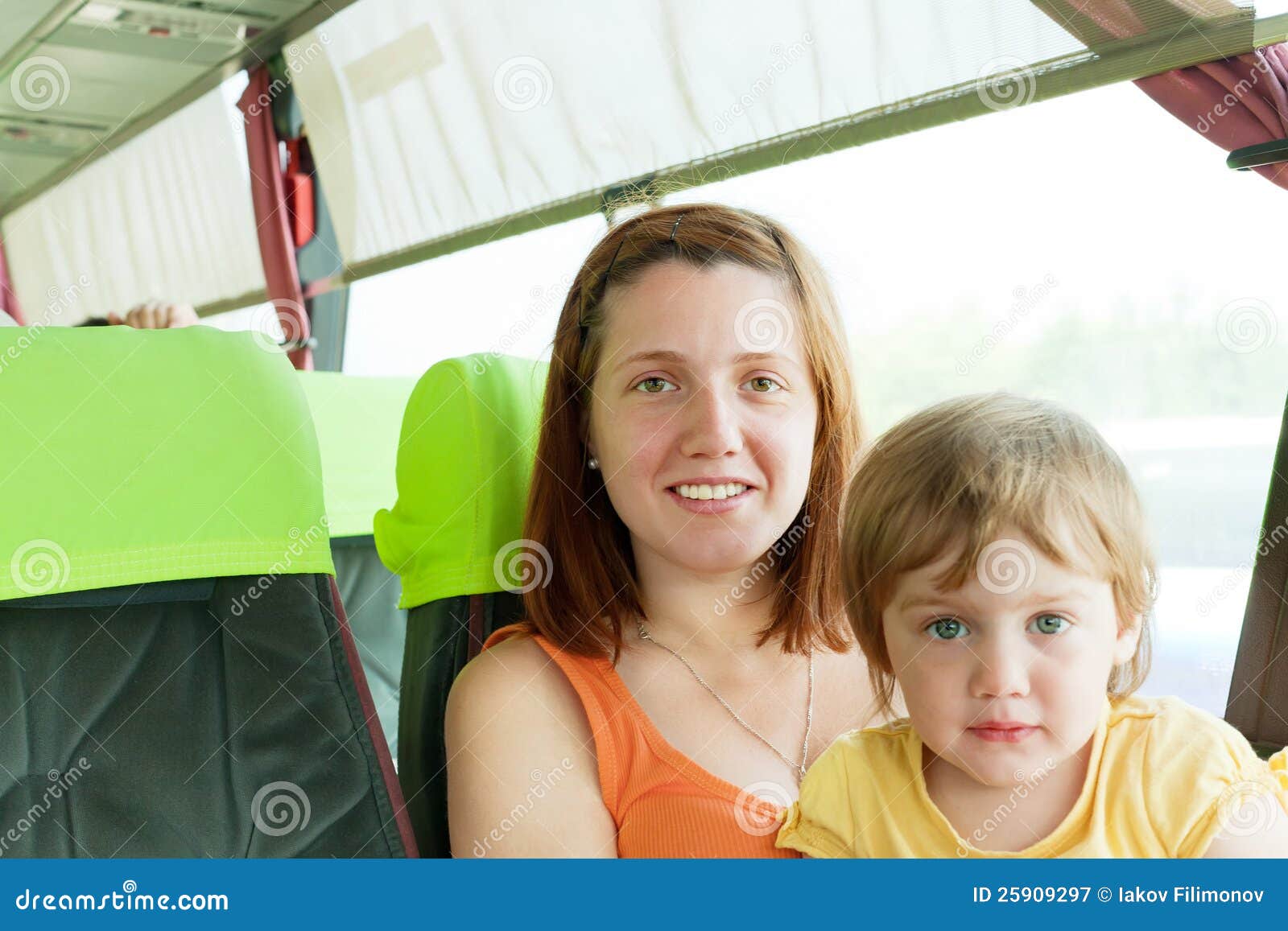 Mother and Child Traveling in Autobus, Stock Image - Image of child ...