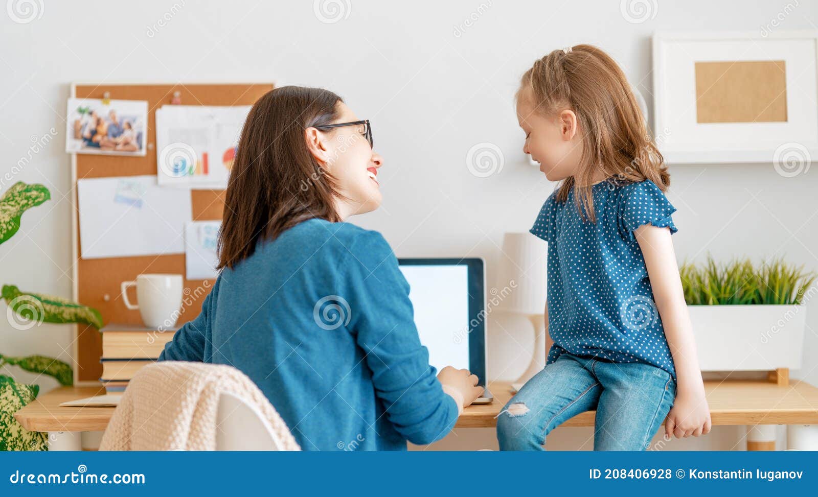 Mother with Child Working on the Computer Stock Photo - Image of ...