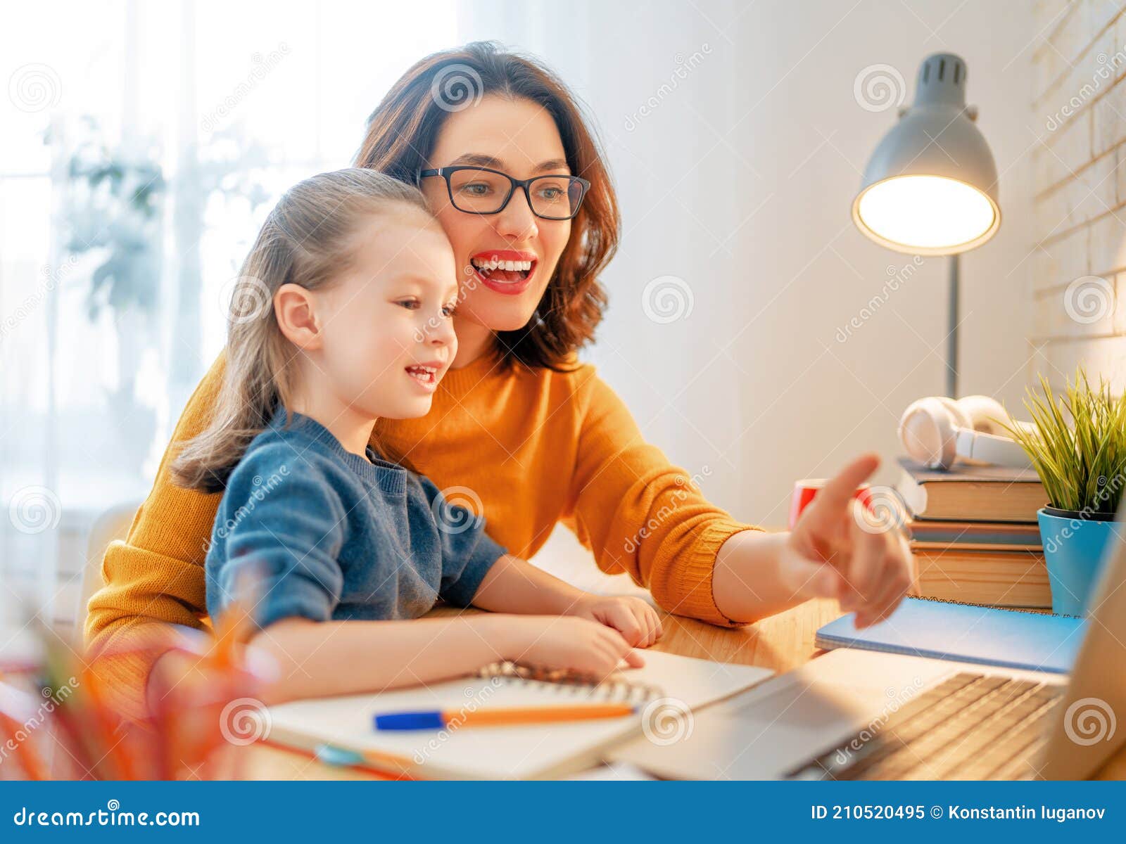 Mother with Child Working on the Computer Stock Image - Image of family ...