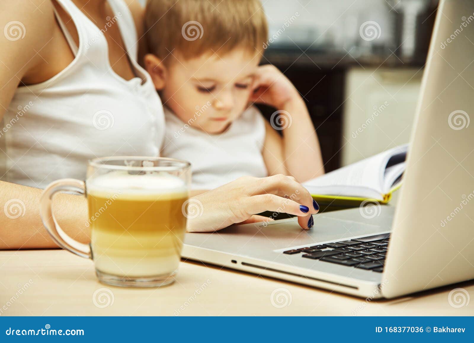 Mother with Child Works at the Computer Stock Photo - Image of internet ...