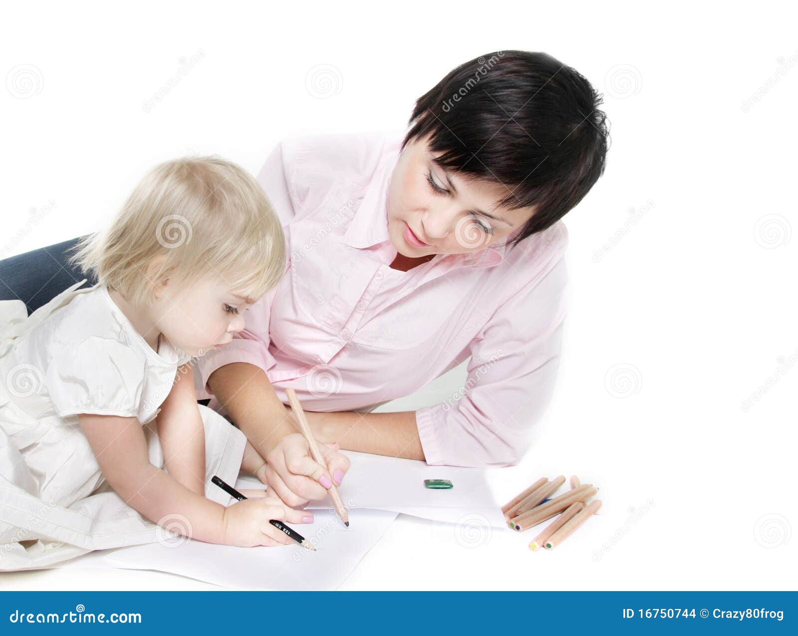 Mother and Child Writing Over White Stock Photo - Image of ...