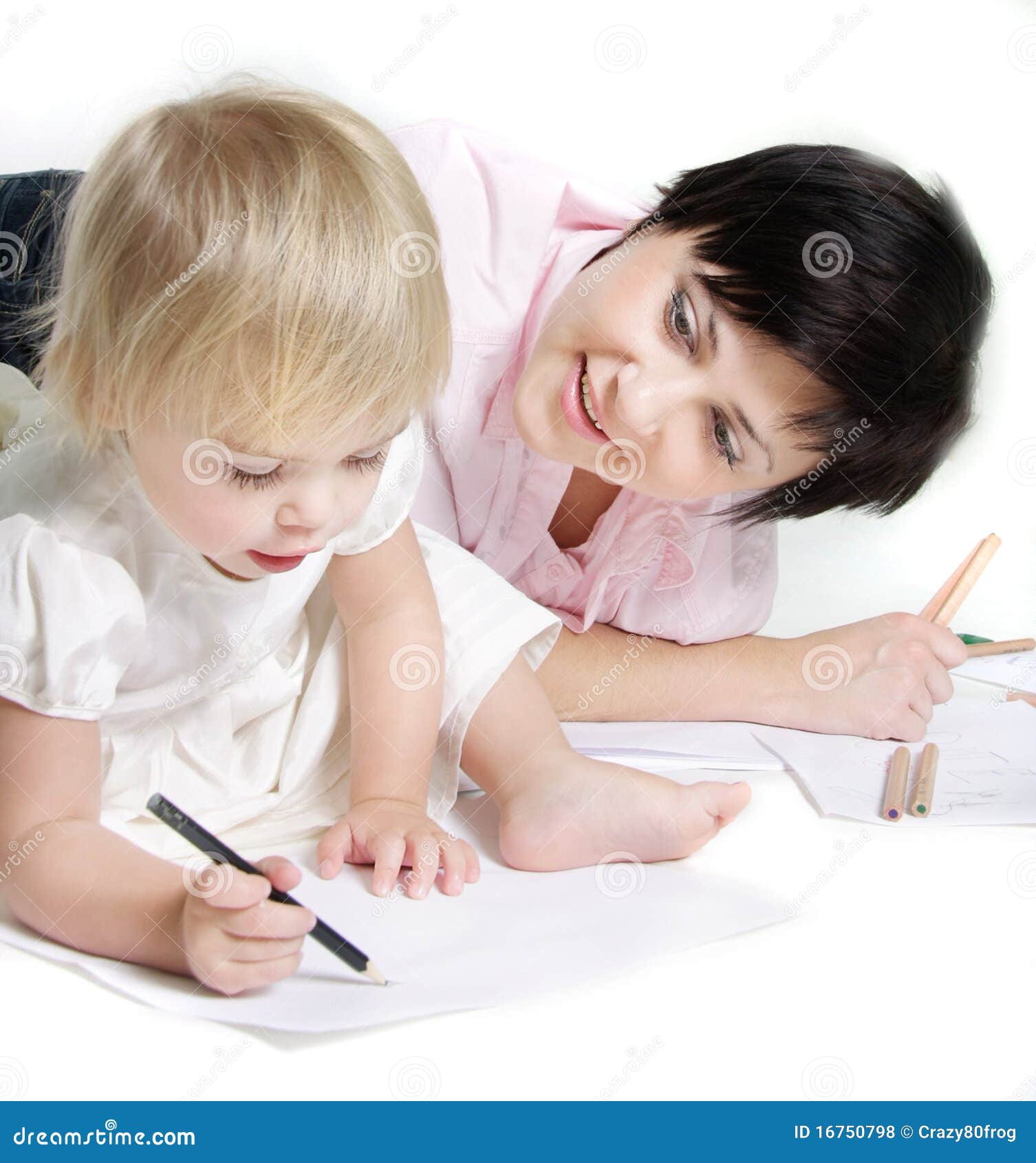 Mother and Child Writing Over White Stock Photo - Image of cutout ...